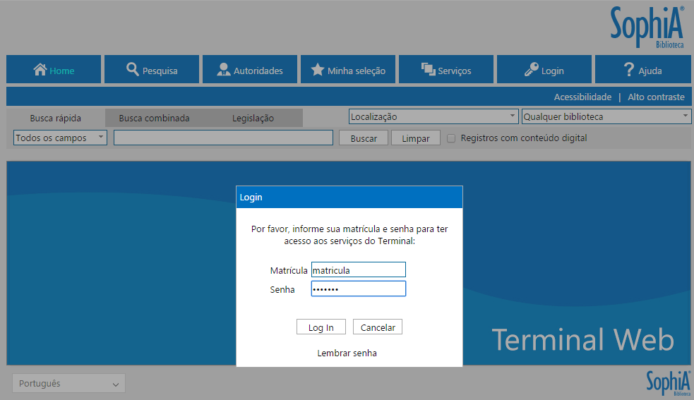 Como realizar o login no Terminal Web?